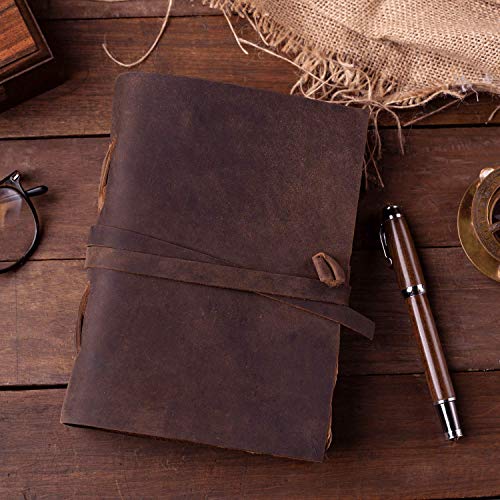 Vintage Leather Journal - Burnt Deckle Edge Vintage Paper - Handmade Leather Bound Journal - Book of Shadows Journal - Leather Sketchbook - Drawing Journal - 240 Pages (7.5" x 5.5")