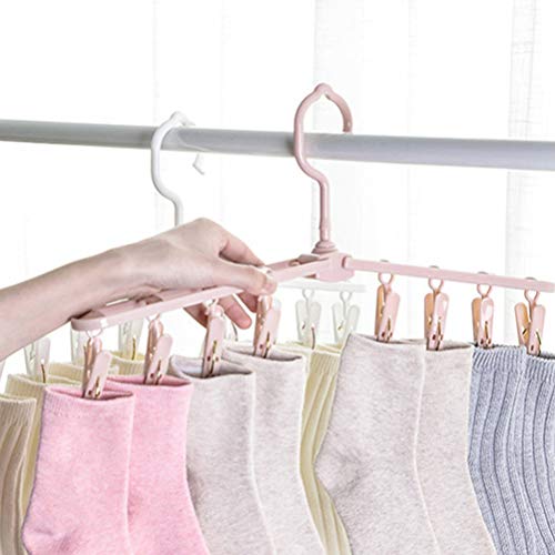 Cabilock Foldable Clip Hangers Clothes Sock Underwear Clips Space Saving Windproof Drying Racks Clothespins for Home Travel (Pink)