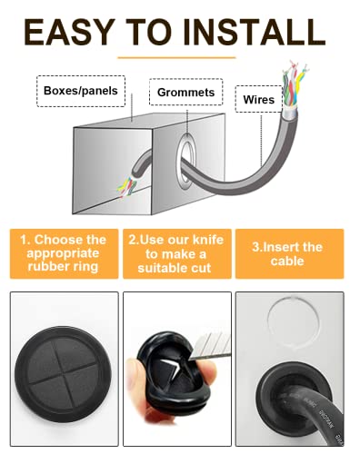 45 PCS Rubber Grommet Assortment Kit 1-1/2" 1" 7/8" 13/16" 5/8" Drill Hole, Double Sided Round Firewall Hole Plugs for Wiring, Automotive, Boat, Home Improvement Cord Pipe Wire Organization, Black