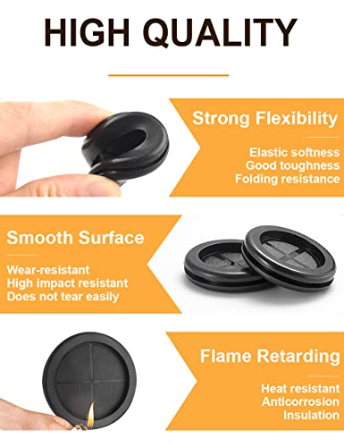 45 PCS Rubber Grommet Assortment Kit 1-1/2" 1" 7/8" 13/16" 5/8" Drill Hole, Double Sided Round Firewall Hole Plugs for Wiring, Automotive, Boat, Home Improvement Cord Pipe Wire Organization, Black