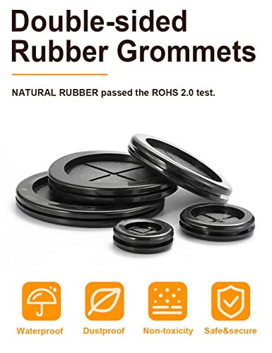 45 PCS Rubber Grommet Assortment Kit 1-1/2" 1" 7/8" 13/16" 5/8" Drill Hole, Double Sided Round Firewall Hole Plugs for Wiring, Automotive, Boat, Home Improvement Cord Pipe Wire Organization, Black