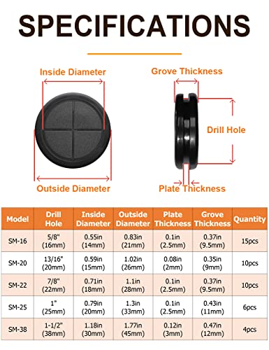 45 PCS Rubber Grommet Assortment Kit 1-1/2" 1" 7/8" 13/16" 5/8" Drill Hole, Double Sided Round Firewall Hole Plugs for Wiring, Automotive, Boat, Home Improvement Cord Pipe Wire Organization, Black