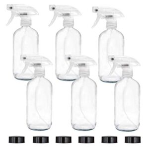 easeen 6 pack of 16 oz glass spray bottles – refillable containers with adjustable sprayer for essential oils, plants, cleaning products, cooking