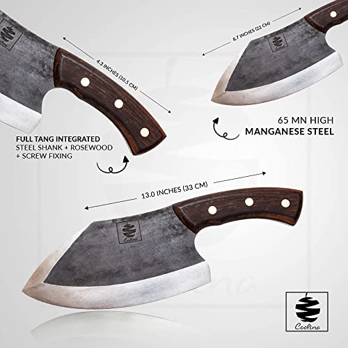 COOLINA Lixy Cleaver Knife, 8.7-in Hand-forged High Manganese Clad Steel, Full Tang Butcher Knife, Kitchen Chef Knives for Camping, Outdoor Cooking