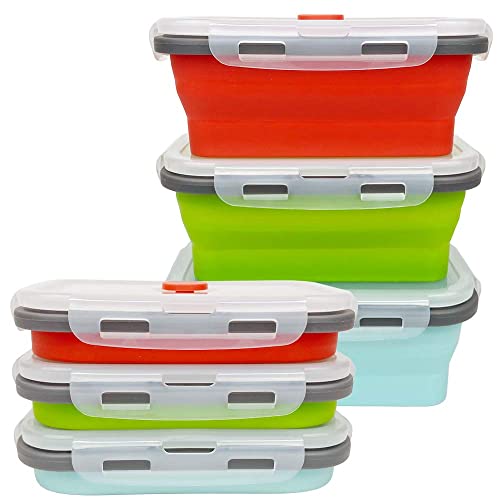 CARTINTS Set of 3 Collapsible Food Storage Containers Collapsible Silicone Bowls, Silicone Lunch Containers with Airtight Lids, Microwave and Freezer Safe, 500ml