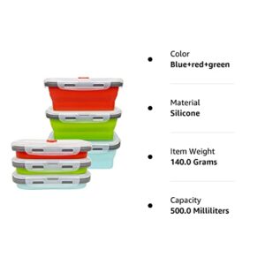 CARTINTS Set of 3 Collapsible Food Storage Containers Collapsible Silicone Bowls, Silicone Lunch Containers with Airtight Lids, Microwave and Freezer Safe, 500ml