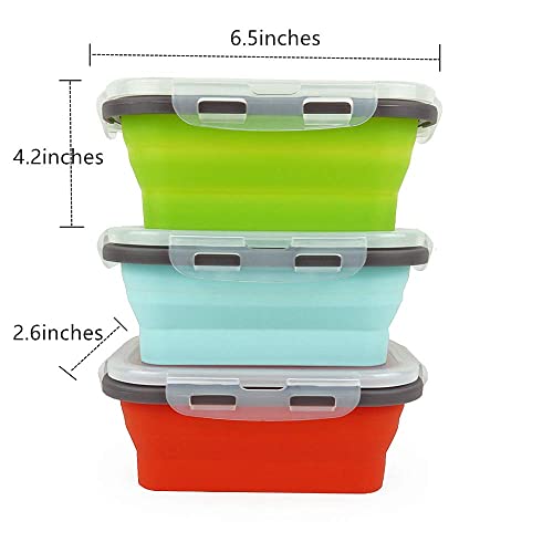 CARTINTS Set of 3 Collapsible Food Storage Containers Collapsible Silicone Bowls, Silicone Lunch Containers with Airtight Lids, Microwave and Freezer Safe, 500ml