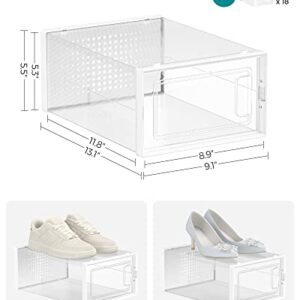 SONGMICS Shoe Boxes, Set of 18 Shoe Storage Organizers, Stackable and Foldable for Sneakers, Fit up to US Size 11, Transparent and White ULSP18SWT