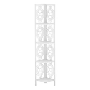 monarch specialties i 3623 bookshelf, bookcase, etagere, corner, 4 tier, 62" h, office, bedroom, metal, laminate, white, transitional