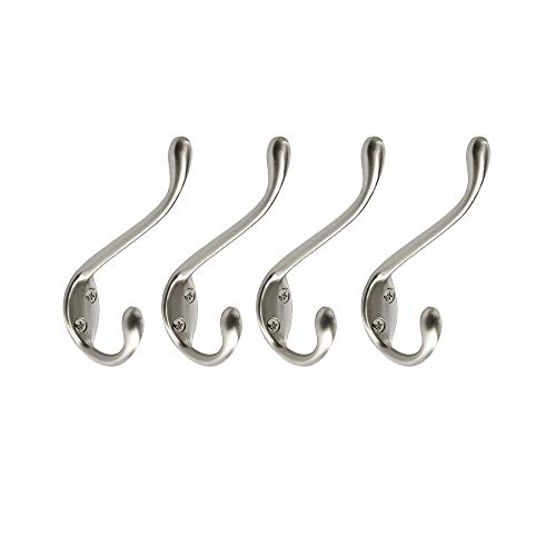 Amerock H55451-AS Hook Large Coat and Hat Antique Silver (4, Satin Nickel)