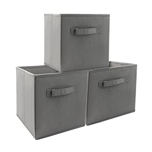 EBIGIC Mini Size 3-Pack Cube Storage Bins 9.0"x7.5"x7.5" Fabirc Foldable Closet Toy Organizer Collapsible Cloth Gray