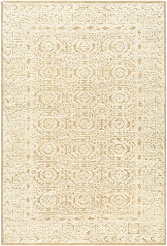 Hauteloom Muleshoe Wool Living Room, Bedroom Area Rug - Modern Farmhouse Transitional Soft Carpet - Beige, Cream, Light Brown - 9' x 12'