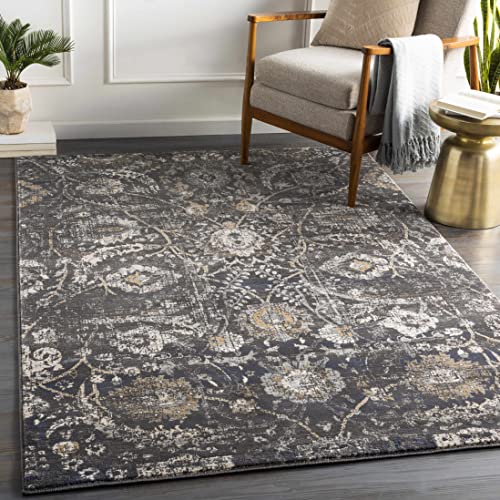 Hauteloom Owatonna Rustic Farmhouse Living Room Bedroom Dining Room Area Rug - Persian Style - Traditional Floral Look - Dark Brown, Grey, Black, Cream - 5'3" x 7'3"