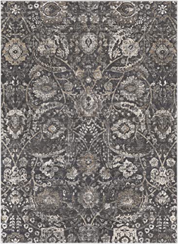 Hauteloom Owatonna Rustic Farmhouse Living Room Bedroom Dining Room Area Rug - Persian Style - Traditional Floral Look - Dark Brown, Grey, Black, Cream - 5'3" x 7'3"