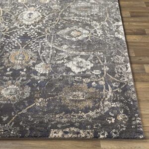 Hauteloom Owatonna Rustic Farmhouse Living Room Bedroom Dining Room Area Rug - Persian Style - Traditional Floral Look - Dark Brown, Grey, Black, Cream - 5'3" x 7'3"