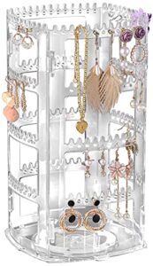 sooyee earring organizer,4 layers earring holder,360 degree acrylic earring holder organizer,jewelry display for earrings bracelets necklaces, clear