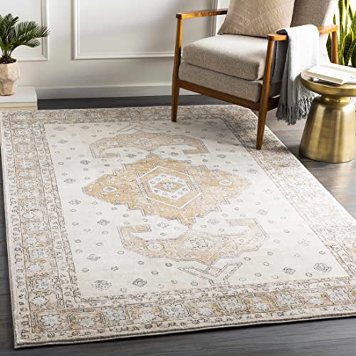 Hauteloom Southwark Oriental Medallion Traditional Farmhouse 9' x 12'4" Living Room Bedroom Area Rug - Bohemian Vintage Distressed - Brown, Beige, Cream, Mustard