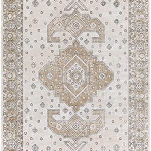 Hauteloom Southwark Oriental Medallion Traditional Farmhouse 9' x 12'4" Living Room Bedroom Area Rug - Bohemian Vintage Distressed - Brown, Beige, Cream, Mustard