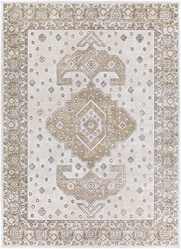 Hauteloom Southwark Oriental Medallion Traditional Farmhouse 9' x 12'4" Living Room Bedroom Area Rug - Bohemian Vintage Distressed - Brown, Beige, Cream, Mustard