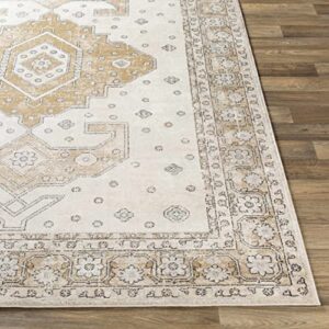 Hauteloom Southwark Oriental Medallion Traditional Farmhouse 9' x 12'4" Living Room Bedroom Area Rug - Bohemian Vintage Distressed - Brown, Beige, Cream, Mustard