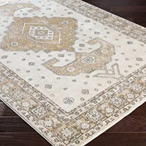 Hauteloom Southwark Oriental Medallion Traditional Farmhouse 9' x 12'4" Living Room Bedroom Area Rug - Bohemian Vintage Distressed - Brown, Beige, Cream, Mustard