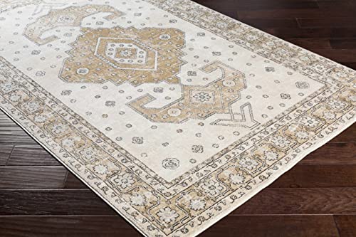 Hauteloom Southwark Oriental Medallion Traditional Farmhouse 9' x 12'4" Living Room Bedroom Area Rug - Bohemian Vintage Distressed - Brown, Beige, Cream, Mustard