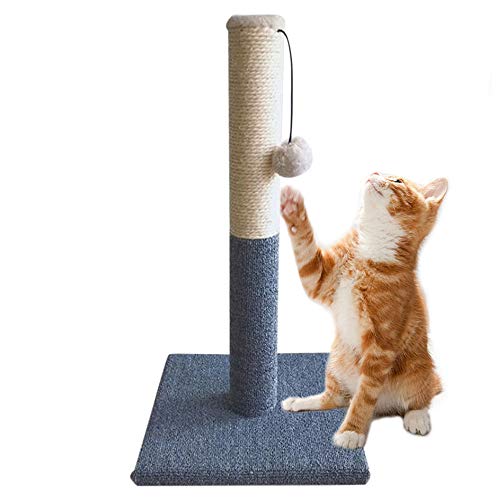 Barelove Tall Cat Scratching Post, Natural Sisal Rope Kitty Scratch Posts with Interactive Hanging Plush Ball Toy, Durable Cat Claw Scratcher Pole Tree Tower Heavy Base for Indoor Kittens