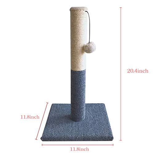 Barelove Tall Cat Scratching Post, Natural Sisal Rope Kitty Scratch Posts with Interactive Hanging Plush Ball Toy, Durable Cat Claw Scratcher Pole Tree Tower Heavy Base for Indoor Kittens