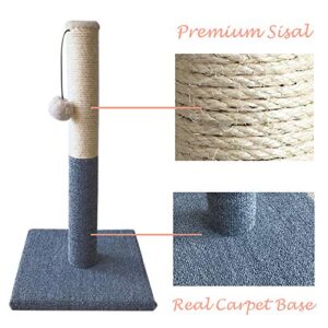 Barelove Tall Cat Scratching Post, Natural Sisal Rope Kitty Scratch Posts with Interactive Hanging Plush Ball Toy, Durable Cat Claw Scratcher Pole Tree Tower Heavy Base for Indoor Kittens