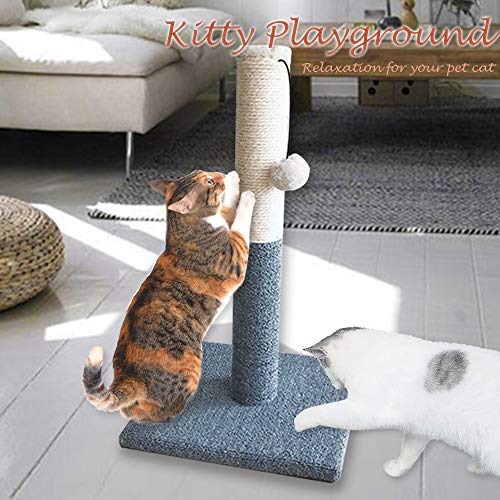 Barelove Tall Cat Scratching Post, Natural Sisal Rope Kitty Scratch Posts with Interactive Hanging Plush Ball Toy, Durable Cat Claw Scratcher Pole Tree Tower Heavy Base for Indoor Kittens