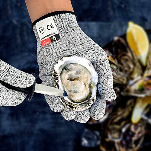 Oyster Knives with Grey Cut Resistant Gloves Set, Oyster Shucking Knife with Black Plastic Non-Slip Handle, Opener Kit Tools for Oyster Clam Shellfish Seafood