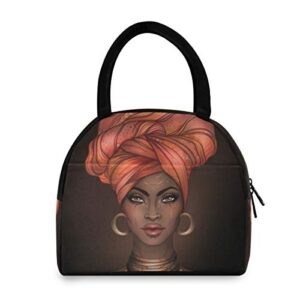 senya lunch bag, african american woman insulated lunch box cooler bag tote bag for women kids/picnic/school/work