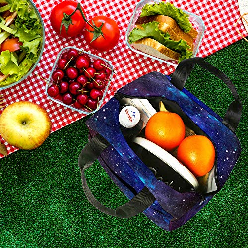 Outer Space Galaxy Lunch Bag, Reusable Tote Bag Lunch Box for Boys and Girls, Insulated Cooler Box Lunch Container with Front Pocket for Women Men Outdoor Picnic Fishing Travel Work (Midnight Blue)