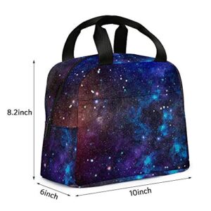 Outer Space Galaxy Lunch Bag, Reusable Tote Bag Lunch Box for Boys and Girls, Insulated Cooler Box Lunch Container with Front Pocket for Women Men Outdoor Picnic Fishing Travel Work (Midnight Blue)