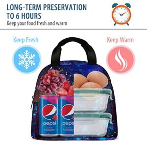 Outer Space Galaxy Lunch Bag, Reusable Tote Bag Lunch Box for Boys and Girls, Insulated Cooler Box Lunch Container with Front Pocket for Women Men Outdoor Picnic Fishing Travel Work (Midnight Blue)