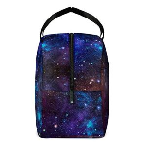 Outer Space Galaxy Lunch Bag, Reusable Tote Bag Lunch Box for Boys and Girls, Insulated Cooler Box Lunch Container with Front Pocket for Women Men Outdoor Picnic Fishing Travel Work (Midnight Blue)