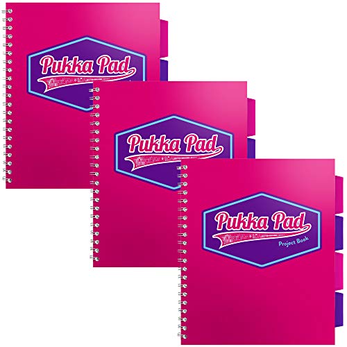 Pukka Pad, 5 Subject Spiral Notebook 3-Pack with Repositionable Dividers - 200 Pages of 80GSM Paper with Perforated Edges, Great for Office, Planning, Staying Organized - Pink Vision, US Letter 8.5 X 11in