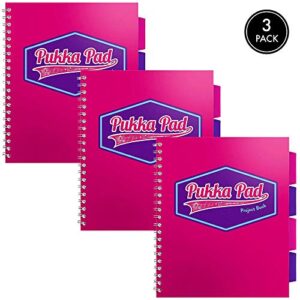 Pukka Pad, 5 Subject Spiral Notebook 3-Pack with Repositionable Dividers - 200 Pages of 80GSM Paper with Perforated Edges, Great for Office, Planning, Staying Organized - Pink Vision, US Letter 8.5 X 11in