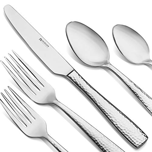 Hudson Essentials 40-Piece Hammered 18/10 Stainless Steel Silverware Cutlery Set, Utensil Flatware Service for 8 (40-Piece Set)