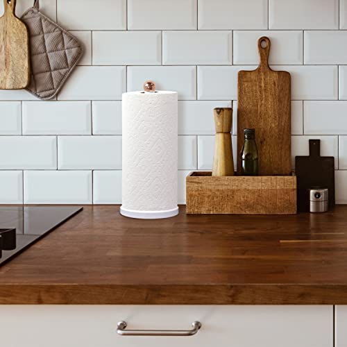 Blue Donuts Paper Towel Holder Countertop with Weighted Base - Easy One-Handed Tear Paper Towel Holder, Modern Paper Towel Holder, Paper Towel Dispenser Countertop, White