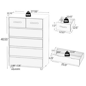 RASOO Chest of Drawer 6 Drawers Dressers Chest for Bedroom Cabinet Tall Grey Bedside Drawers Wide Storage Space Sidetable Dresser Chest (6 Drawers, Grey)