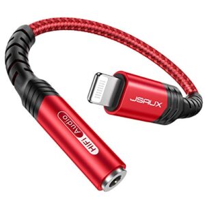 jsaux iphone headphone adapter, lightning to 3.5mm adapter [apple mfi certified] iphone aux adapter compatible with iphone 14/14 pro max/13/13 pro max/12/12 pro max/11/11 pro max/se/x/xr/xs/8-red