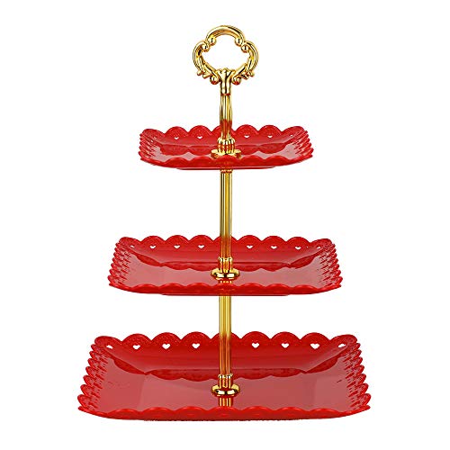 Red Square-Large 3 Tiered Serving Stand Tray Cake Stands Cupcake Holder Dessert Stand Table Decorations for Party Kids Birthday Tea Party Baby Shower