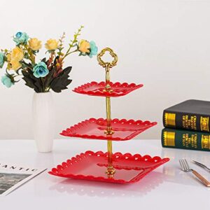 Red Square-Large 3 Tiered Serving Stand Tray Cake Stands Cupcake Holder Dessert Stand Table Decorations for Party Kids Birthday Tea Party Baby Shower