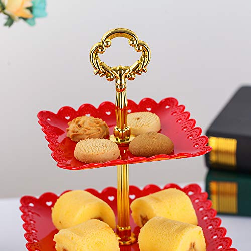 Red Square-Large 3 Tiered Serving Stand Tray Cake Stands Cupcake Holder Dessert Stand Table Decorations for Party Kids Birthday Tea Party Baby Shower