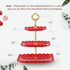 Red Square-Large 3 Tiered Serving Stand Tray Cake Stands Cupcake Holder Dessert Stand Table Decorations for Party Kids Birthday Tea Party Baby Shower