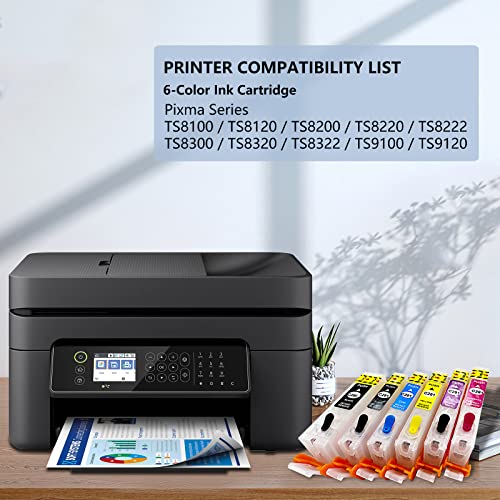 F-ink 6 Colors Empty Refillable Ink Cartridges Replacement for Canon 280xxl 281xxl PGI-280XXL CLI-281XXL for PIXMA TS9120 TS8120 TS8220 TS8320 Printer ( PGBK,BK,C,M,Y,Photo Blue )