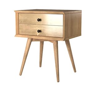 Mid-Century Night Stand / 2 Drawer / Solid Wood / 24"H / Easy Assembly, Scandinavian Oak Finish