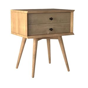 Mid-Century Night Stand / 2 Drawer / Solid Wood / 24"H / Easy Assembly, Scandinavian Oak Finish