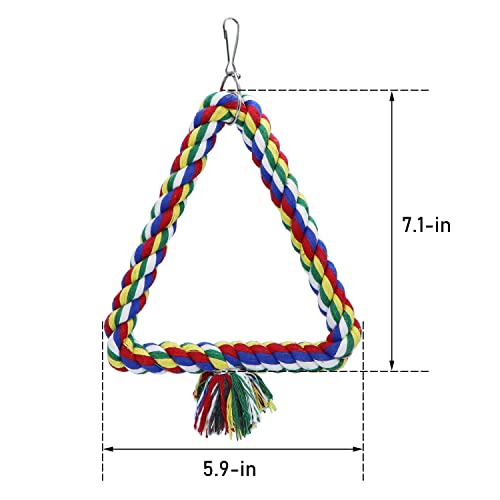 Wontee Bird Triangle Rope Swing Colorful Perch Chewing Toy for Parrots Budgie Parakeet Cockatiel Cockatoo (S)